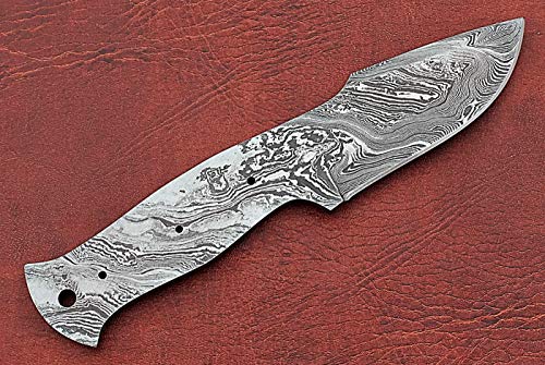 8 inches Long Hand Forged Damascus Steel Clip Point Blank Blade Skinning Knife, 4" Scale Space with 3 Pins & an Inserting Hole Space 3.5 inches Cutting Edge