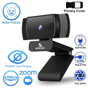 NexiGo N930AF Webcam with Microphone for Desktop, Autofocus, Webcam for Laptop, Computer Camera, 1080p HD USB Web Camera, Compatible with Zoom/Skype/Teams/Webex