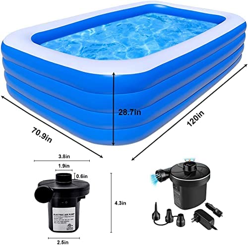 SOARRUCY Swimming Pool for Kids and Adults - 120x72x22in Kiddie Pool with Pump,Piscinas Para Adultos,Blow up/Inflatable Pool,Kids Pools for Backyard,Toddlers,Family,Outdoor,Garden