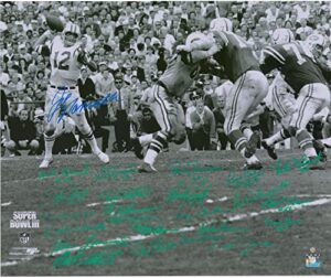 1969 new york jets autographed 20" x 24" super bowl iii joe namath throwing b&w metallic photograph - 24 signatures: namath in blue, team in green - autographed nfl photos