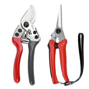 yamatic garden pruning shears 2 pack,1 bypass pruner+1 straight garden scissors,gardening scissors hand prunerfor cutting flowers, trimming plants, bonsai, fruits picking