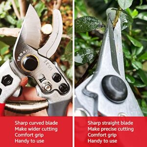 YAMATIC Garden Pruning Shears 2 Pack,1 Bypass Pruner+1 Straight Garden Scissors,Gardening Scissors Hand Prunerfor Cutting Flowers, Trimming Plants, Bonsai, Fruits Picking