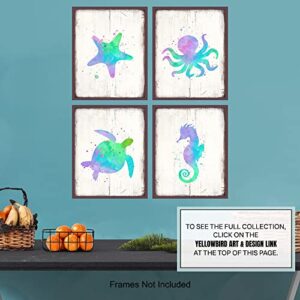 Starfish, Octopus, Sea Turtle, Seahorse Nautical Wall Decor Set - 8x10 Ocean Sea Themed Wall Art Decorations for Girls, Boys, Kids, Toddler Bedroom, Baby Room, Bathroom, Beach House - Gift for Women