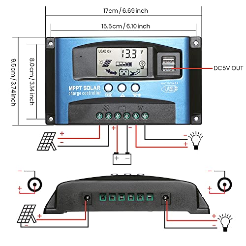 SUNYIMA 60A MPPT Solar Charge Controller with LCD Display Dual USB Multiple Load Control Modes,New Mppt Technical Maximum Charging Current (60A)