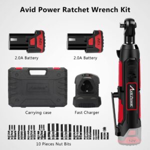 AVID POWER Cordless Electric Ratchet Wrench, 3/8" 50N.m (37 Ft-lbs) 12V Power Ratchet Wrench Kit w/Two 2.0Ah Batteries, 1-Hour Fast Charger, Variable Speed and 10 Sockets