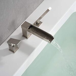 Wowkk Waterfall Roman Tub Faucets Deck Mount Brushed Nickel Bathtub Faucets Brass Tub Filler Bathroom Faucets with Hand Shower