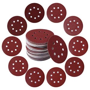 100pcs 5 inch 8 holes sanding discs 60 120 240 400 600 800 1000 1200 1500 2000 grit sandpaper sander round sand paper (100pcs 60-2000 grit)