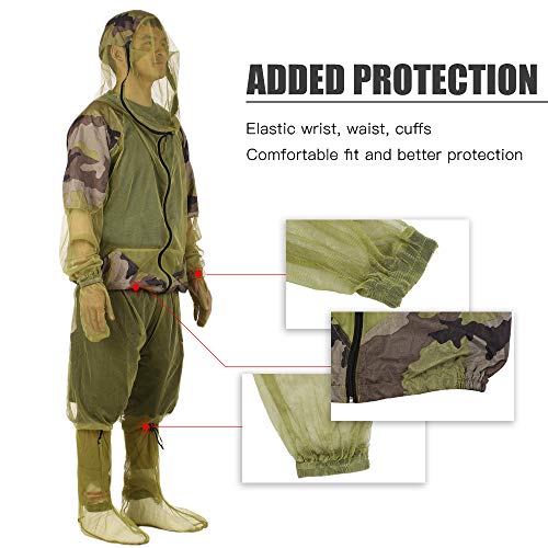 Lixada Outdoor Net Clothing Suit with Jacket Hood,Pants Net,Leg Gaiter and Gloves,Protective Whole Body Jacket Ultra-fine Mesh for Outdoor Fishing Hiking Camping Gardening