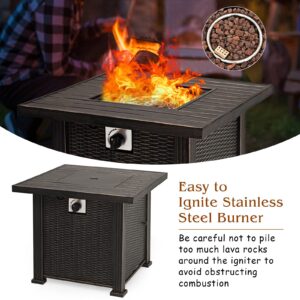 Giantex Gas Fire Pit Table, 30 Inch 50,000 BTU Auto-Ignition Propane Fire Pit Outdoor with Lid, Lava Rocks and Waterproof Cover, 2-in-1 Fire Table with CSA and ETL Certification (Brown)