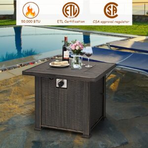 Giantex Gas Fire Pit Table, 30 Inch 50,000 BTU Auto-Ignition Propane Fire Pit Outdoor with Lid, Lava Rocks and Waterproof Cover, 2-in-1 Fire Table with CSA and ETL Certification (Brown)