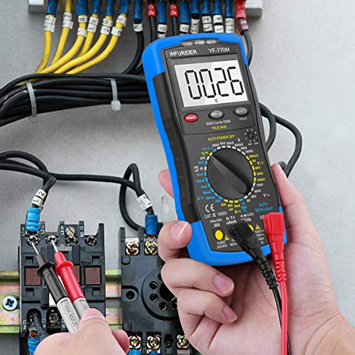 Digital Multimeter,Infurider YF-770M 6000 Counts Manual and Manual Range AC/DC Voltage Amp Ohmmeter Tester Meter with Diode Continuity,Cap,Temp and Mechanical Protection