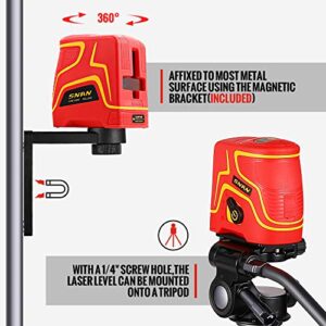 SNAN 98 Feet Laser Level Self-Leveling Horizontal and Vertical Cross-Line Laser, Three Modules with 2 Laser Heads, Pulse Mode, Magnetic Support and Carrying Pouch, 360° Rotating, IP54