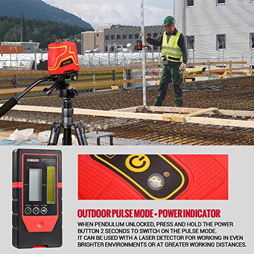 SNAN 98 Feet Laser Level Self-Leveling Horizontal and Vertical Cross-Line Laser, Three Modules with 2 Laser Heads, Pulse Mode, Magnetic Support and Carrying Pouch, 360° Rotating, IP54