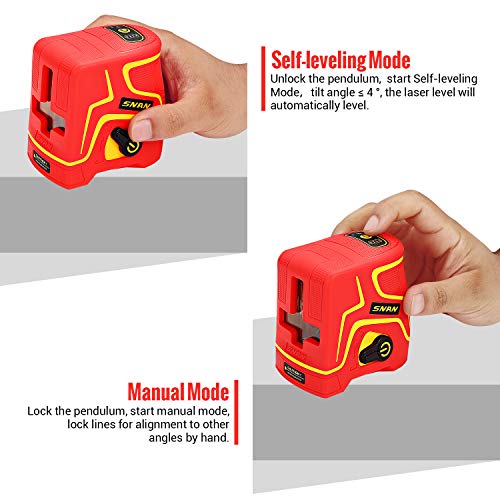 SNAN 98 Feet Laser Level Self-Leveling Horizontal and Vertical Cross-Line Laser, Three Modules with 2 Laser Heads, Pulse Mode, Magnetic Support and Carrying Pouch, 360° Rotating, IP54