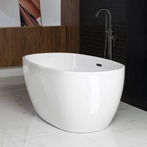 WOODBRIDGE 59"Freestanding White Acylic Soaking Bathtub with Matte Black Drain and Overflow,BTA1518 -MB-Drain &O