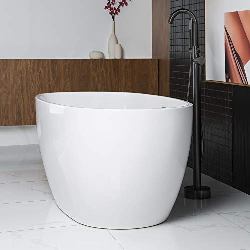 WOODBRIDGE 59"Freestanding White Acylic Soaking Bathtub with Matte Black Drain and Overflow,BTA1518 -MB-Drain &O