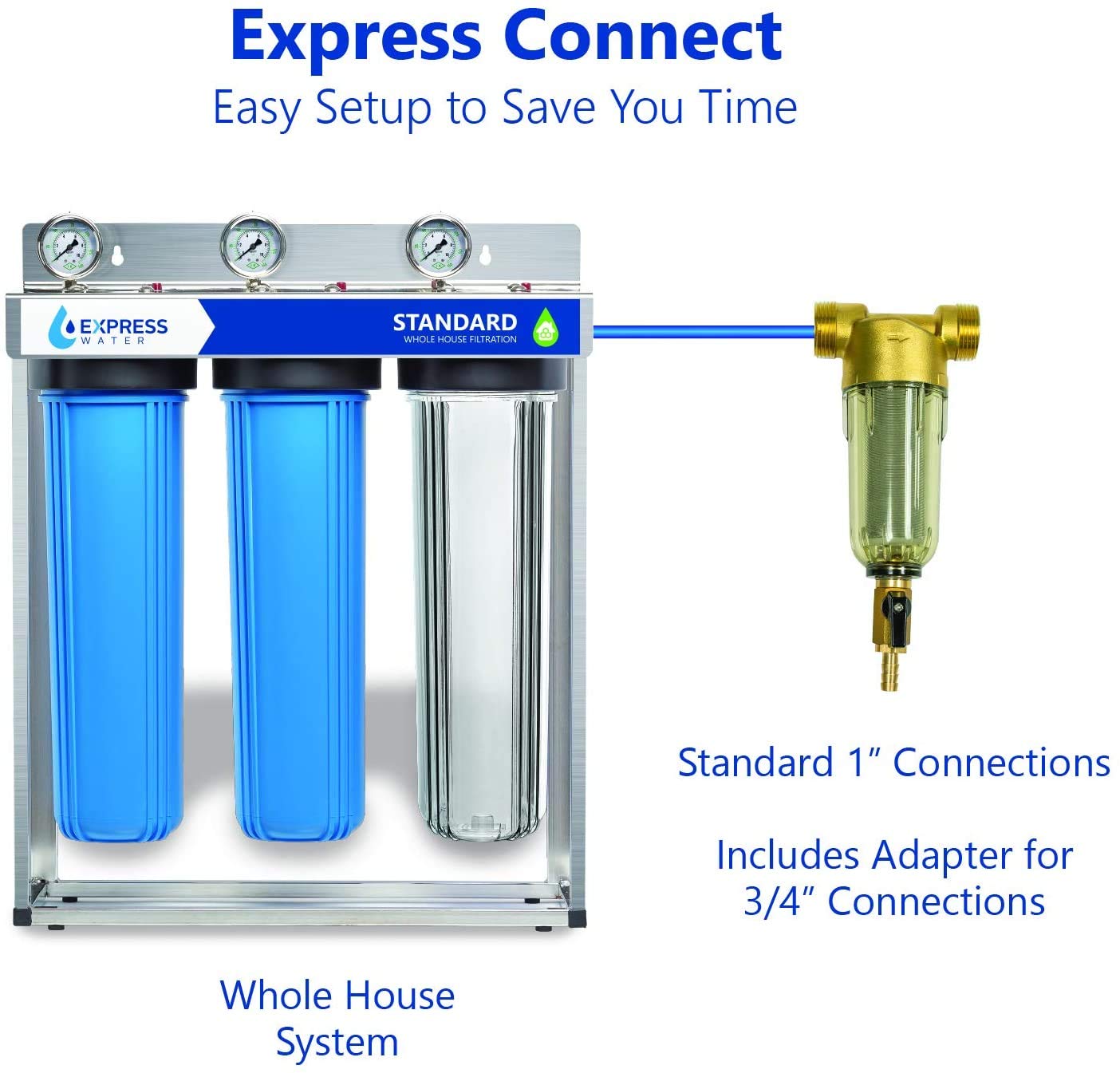 Express Water Whole House Sediment Water Filter – Spin Down Home Water Filtration System – 50 Micron Reusable Sediment Filter Cartridge – 1” and 3/4" Compatible with Filter, Mounting Bracket, Adapters