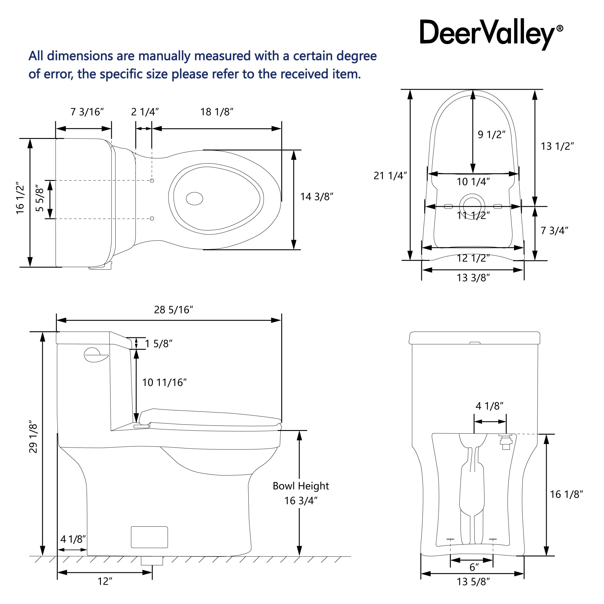 DeerValley DV-1F52828 Apex White ADA Comfortable Height toilet and Elongated One Piece Toilet, with Soft Closing Seat and Left-hand Chrome Trip Lever Included, High-Efficiency