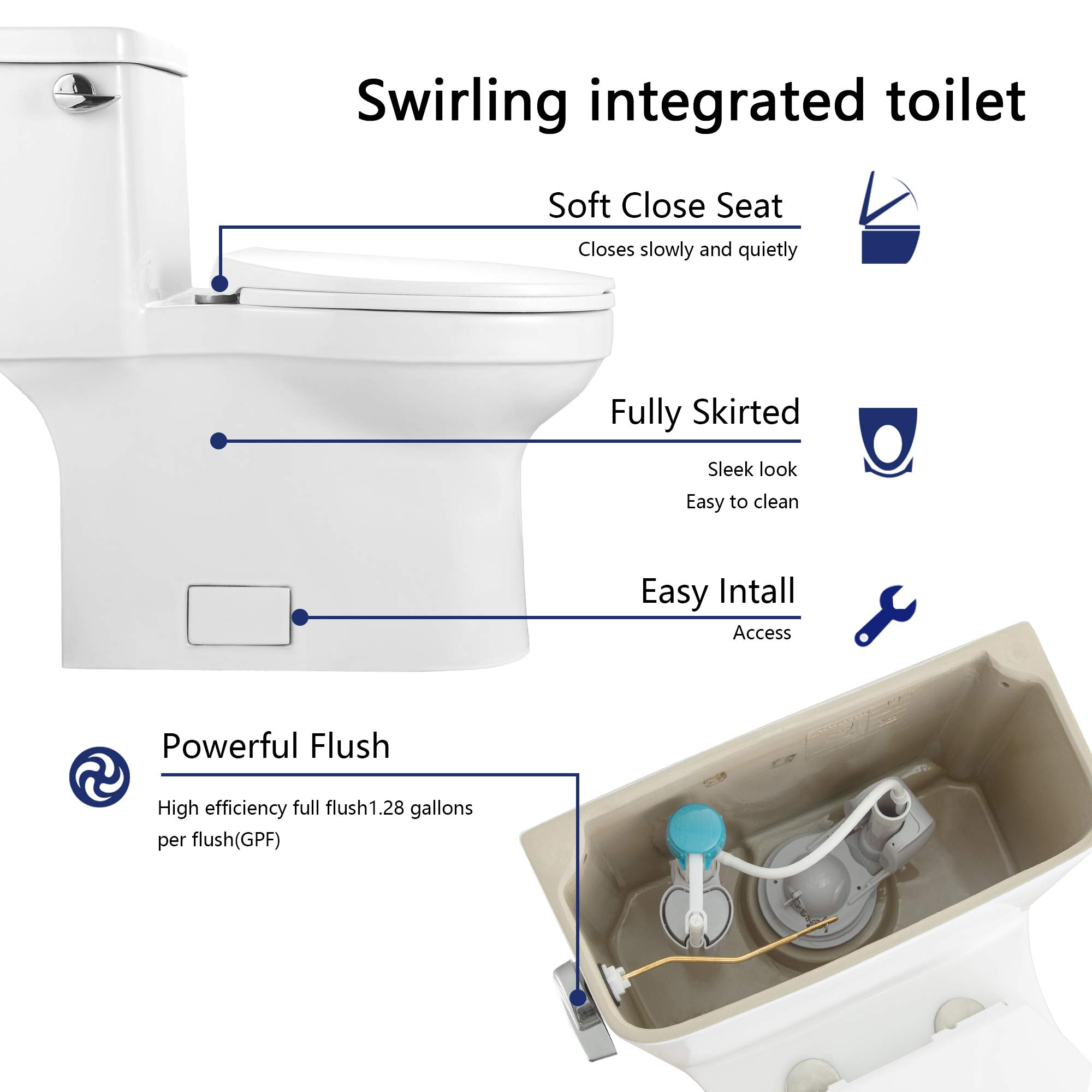 DeerValley DV-1F52828 Apex White ADA Comfortable Height toilet and Elongated One Piece Toilet, with Soft Closing Seat and Left-hand Chrome Trip Lever Included, High-Efficiency