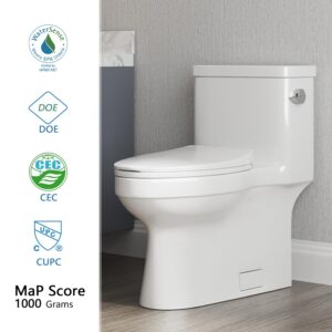 DeerValley DV-1F52828 Apex White ADA Comfortable Height toilet and Elongated One Piece Toilet, with Soft Closing Seat and Left-hand Chrome Trip Lever Included, High-Efficiency