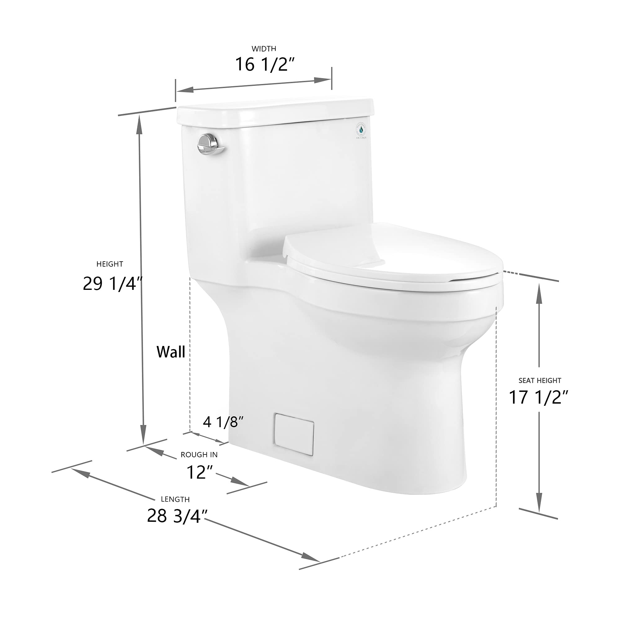 DeerValley DV-1F52828 Apex White ADA Comfortable Height toilet and Elongated One Piece Toilet, with Soft Closing Seat and Left-hand Chrome Trip Lever Included, High-Efficiency