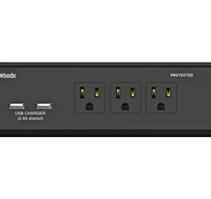 Woods 41322 DSKTOP, 3-Out USB PERM, 350J, 6' Surge Protector Strip, Black