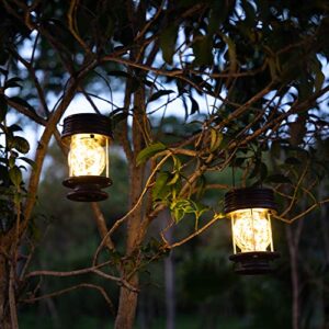 2 Pack Solar Lanterns Outdoor Waterproof Hanging Lights Decorative Solar Lantern Table Lamp Landscape Light Yard Garden Patio Warm White with Fairy LED Lights for Indoor Tabletop Desk