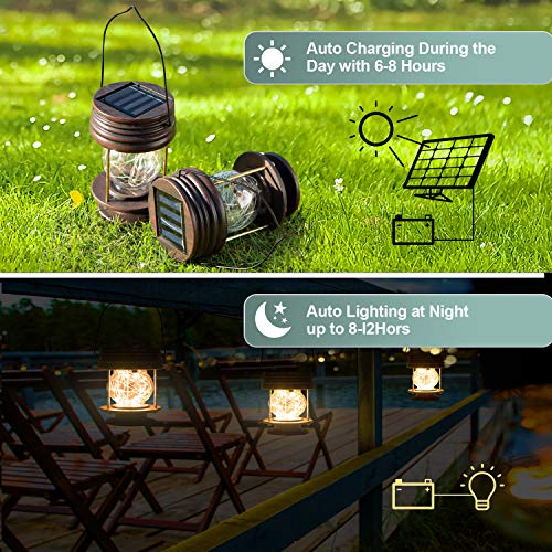 2 Pack Solar Lanterns Outdoor Waterproof Hanging Lights Decorative Solar Lantern Table Lamp Landscape Light Yard Garden Patio Warm White with Fairy LED Lights for Indoor Tabletop Desk