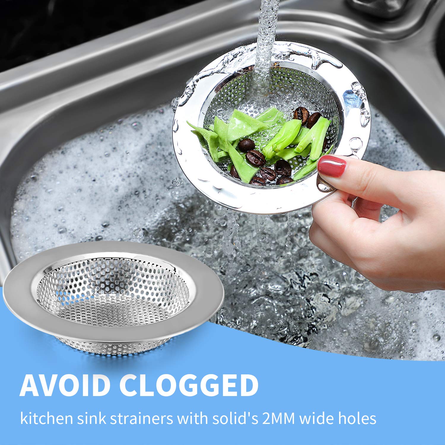 3 Pieces Kitchen Sink Stopper Strainer Garbage Disposal Plug, Stainless Steel Universal Anti-Clogging Kitchen Sink Filter Sieve Basket Strainer, Wide Rim for Kitchen Sink Drain (Silver)