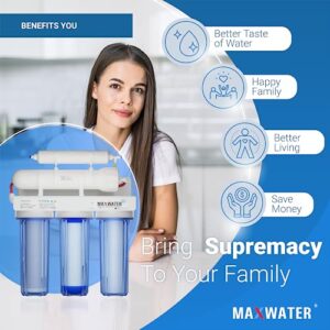 Max Water 5 Stage 50 GPD (Gallon Per Day) RO (Reverse Osmosis) Standard Water Filtration System - Under-Sink/Wall Mount (with Tank & Faucet) - Model: RO-5C5