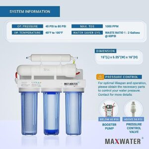 Max Water 5 Stage 50 GPD (Gallon Per Day) RO (Reverse Osmosis) Standard Water Filtration System - Under-Sink/Wall Mount (with Tank & Faucet) - Model: RO-5C5