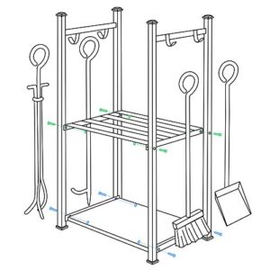 AMAGABELI GARDEN HOME Garden Home Firewood Rack Indoor with Fireplace Tools Set Log Holder Wood Rack Outdoor Log Rack Storage Tongs Poker Brush Shovel Bin Stacking Black Wrought Iron Accessories Kit