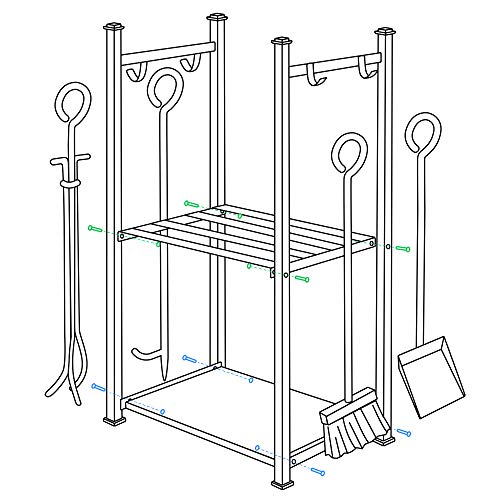 AMAGABELI GARDEN HOME Garden Home Firewood Rack Indoor with Fireplace Tools Set Log Holder Wood Rack Outdoor Log Rack Storage Tongs Poker Brush Shovel Bin Stacking Black Wrought Iron Accessories Kit