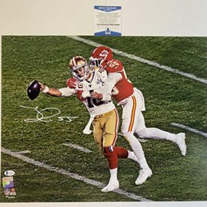 autographed/signed frank clark super bowl liv sack kansas city chiefs 16x20 football photo beckett bas coa