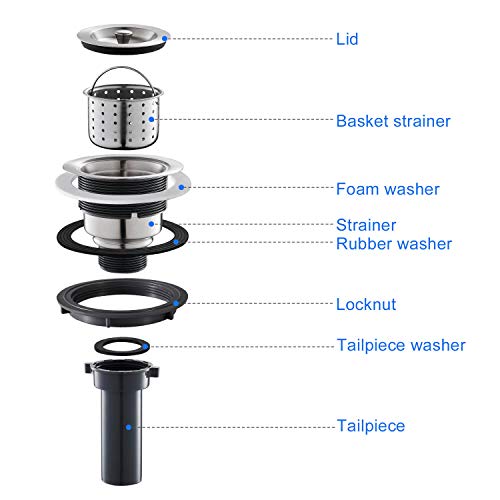 ROVOGO 3-1/2-inch Kitchen Sink Drain, Stainless Steel Removable Deep Basket Strainer, Tailpiece Included