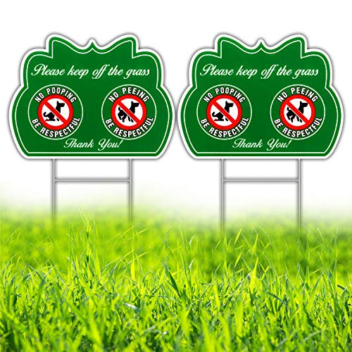 HISVISION No Peeing/Pooping Be Respectful Dog Sign 2 Pack, Keep Off The Grass Yard Sign with Metal Wire H-Stakes, 12" x 9" Stay Off Grass Signs Double Sided UVresistance, Waterproof, Easy to Install