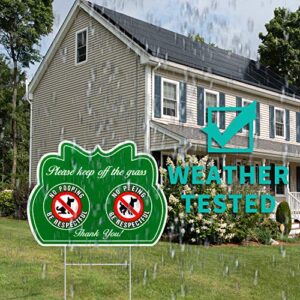 HISVISION No Peeing/Pooping Be Respectful Dog Sign 2 Pack, Keep Off The Grass Yard Sign with Metal Wire H-Stakes, 12" x 9" Stay Off Grass Signs Double Sided UVresistance, Waterproof, Easy to Install