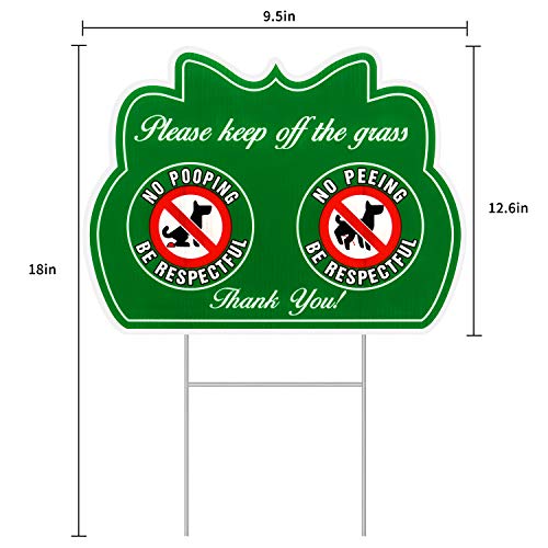 HISVISION No Peeing/Pooping Be Respectful Dog Sign 2 Pack, Keep Off The Grass Yard Sign with Metal Wire H-Stakes, 12" x 9" Stay Off Grass Signs Double Sided UVresistance, Waterproof, Easy to Install