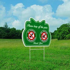 HISVISION No Peeing/Pooping Be Respectful Dog Sign 2 Pack, Keep Off The Grass Yard Sign with Metal Wire H-Stakes, 12" x 9" Stay Off Grass Signs Double Sided UVresistance, Waterproof, Easy to Install