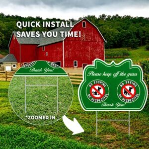 HISVISION No Peeing/Pooping Be Respectful Dog Sign 2 Pack, Keep Off The Grass Yard Sign with Metal Wire H-Stakes, 12" x 9" Stay Off Grass Signs Double Sided UVresistance, Waterproof, Easy to Install