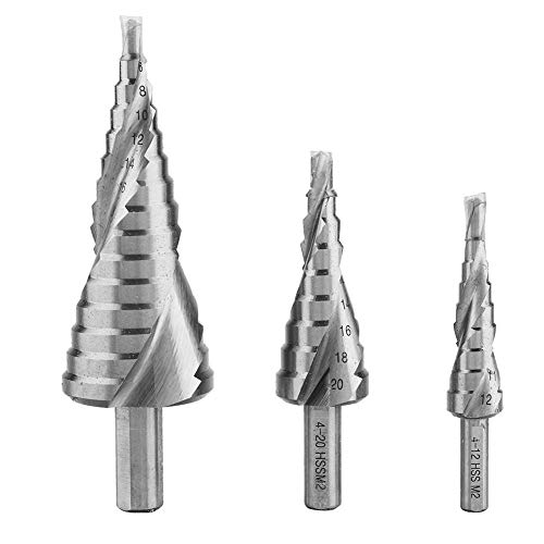 3 pcs Step Drill Bits High Speed Steel 4-12/20/32mm HSS Step Spiral Groove Step Cone Drill Hole Cutter Bit