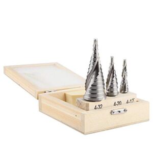 3 pcs Step Drill Bits High Speed Steel 4-12/20/32mm HSS Step Spiral Groove Step Cone Drill Hole Cutter Bit