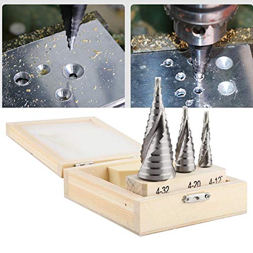 3 pcs Step Drill Bits High Speed Steel 4-12/20/32mm HSS Step Spiral Groove Step Cone Drill Hole Cutter Bit