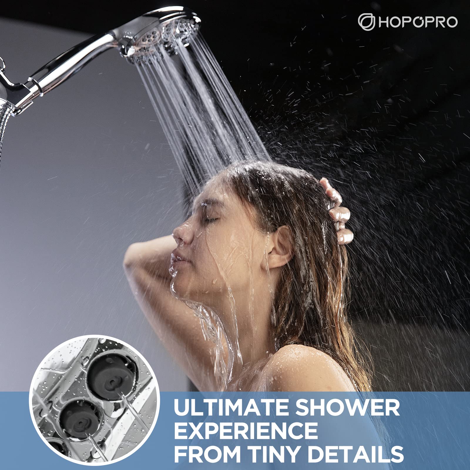 HOPOPRO 6 Functions Handheld Shower Head Set High Pressure High Flow Hand Held Showerhead with 59 Inch Hose Bracket Teflon Tape Rubber Washers