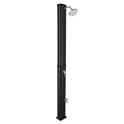 VINGLI Solar Heated Shower, 9.3 Gallon Outdoor Shower with Shower Head and Foot Shower Tap，for Outdoor Backyard Poolside Beach Pool Spa,Black (9.3 Gallon)