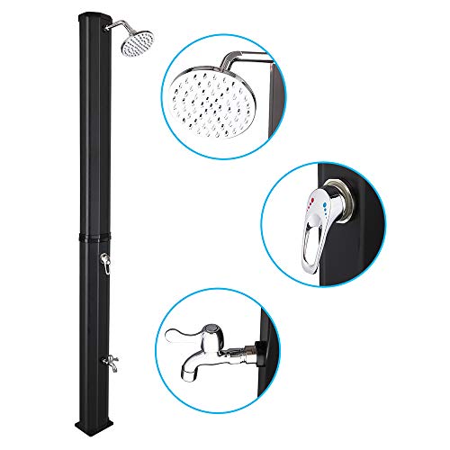 VINGLI Solar Heated Shower, 9.3 Gallon Outdoor Shower with Shower Head and Foot Shower Tap，for Outdoor Backyard Poolside Beach Pool Spa,Black (9.3 Gallon)