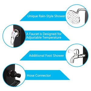 VINGLI Solar Heated Shower, 9.3 Gallon Outdoor Shower with Shower Head and Foot Shower Tap，for Outdoor Backyard Poolside Beach Pool Spa,Black (9.3 Gallon)