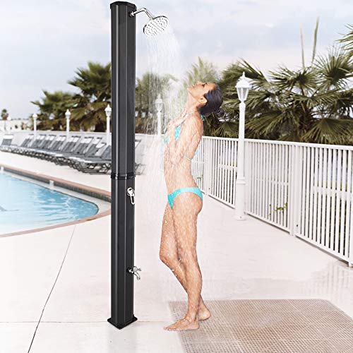 VINGLI Solar Heated Shower, 9.3 Gallon Outdoor Shower with Shower Head and Foot Shower Tap，for Outdoor Backyard Poolside Beach Pool Spa,Black (9.3 Gallon)