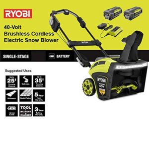 RYOBI RY40860 21 in. 40-Volt Brushless Cordless Electric Snow Blower with Two 5.0 Ah Batteries and Charger Included