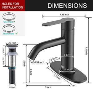 AMAZING FORCE Single Handle Bathroom Faucet Matte Black Bathroom Sink Faucet Single Hole with Pop Up Drain Assembly Black Faucet for Bathroom Sink 1.2 GPM